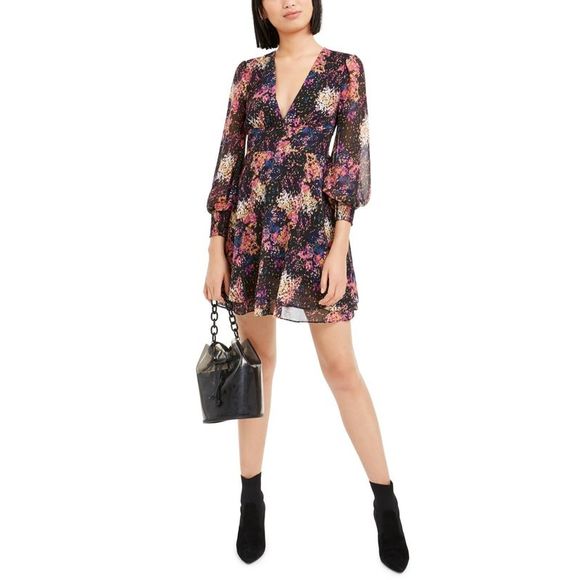 Bar III | Dresses | Bar Iii Womens Confetti Printed Blouson Sleeve ...